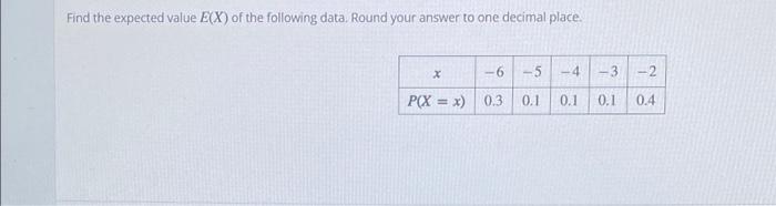 Solved Find the expected value E(X) of the following data. | Chegg.com