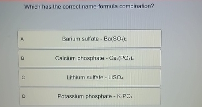 Solved Which has the correct name-formula | Chegg.com