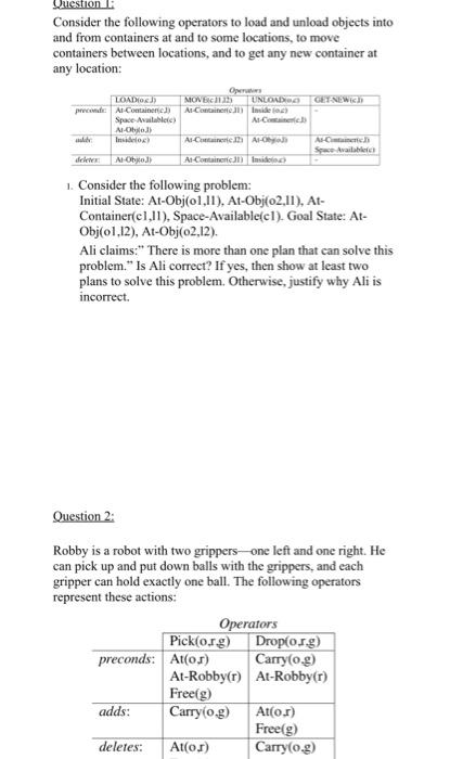 Solved Consider the following operators to load and unload | Chegg.com