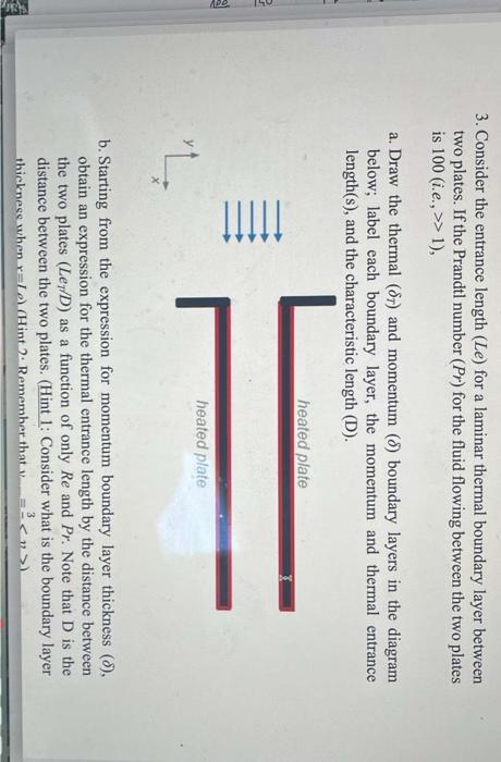 Solved 3. Consider the entrance length (Le) for a laminar | Chegg.com