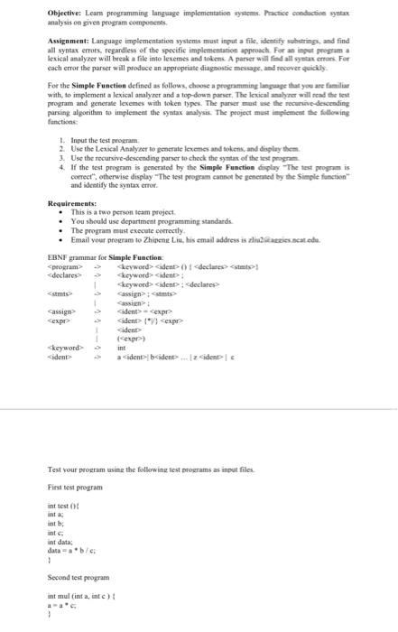 Objective: Leam programming language implementation | Chegg.com