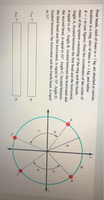 Solved Four beads, each of mass m 1 kg, are attached at | Chegg.com