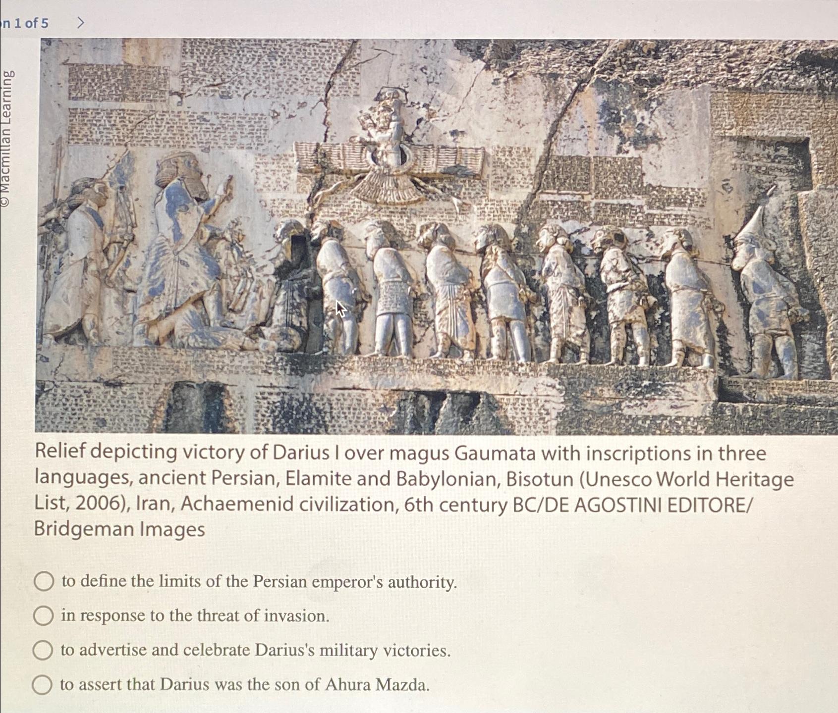 Solved Relief depicting victory of Darius I over magus | Chegg.com