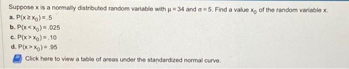 Solved Suppose x is a normally distributed random variable | Chegg.com