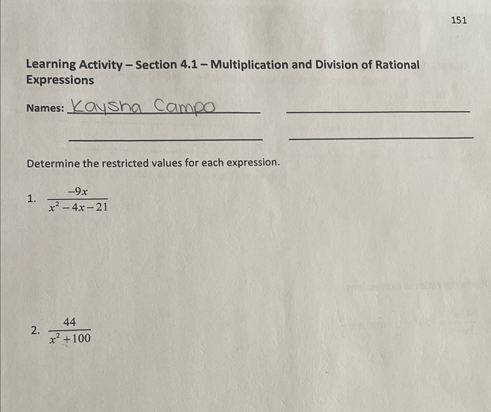 Solved 151Learning Activity - ﻿Section 4.1 - ﻿Multiplication | Chegg.com
