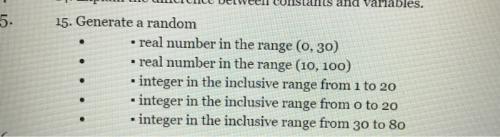 Solved na variables. 5. 15. Generate a random • real number | Chegg.com