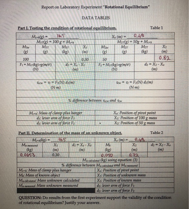 Solved Report on Laboratory Experiment "Rotational | Chegg.com