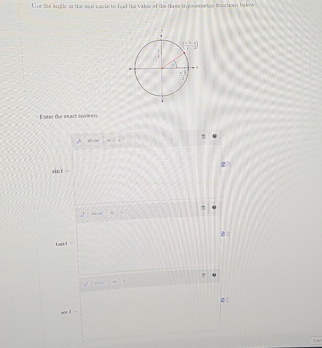 Solved Use the angle in the unit circle to find the value of | Chegg.com