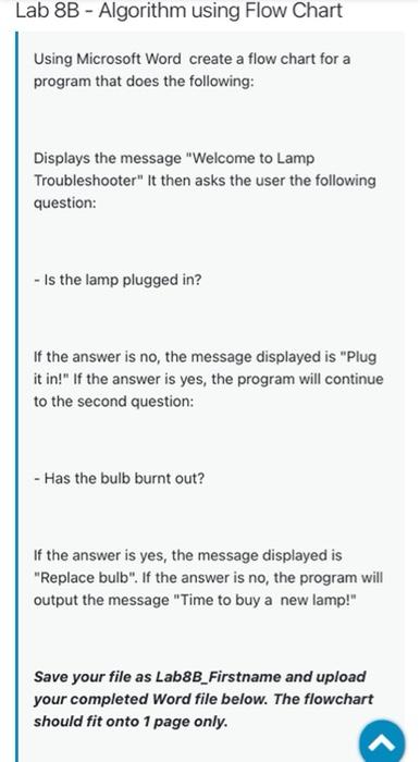 Solved Lab 8B - Algorithm using Flow Chart Using Microsoft | Chegg.com