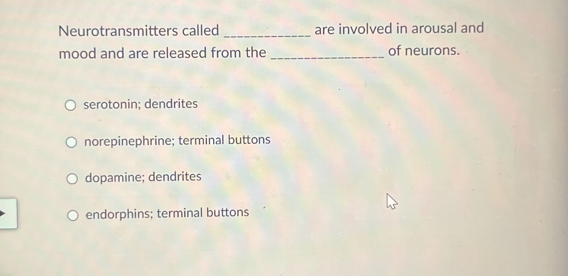 Solved Neurotransmitters called q, ﻿are involved in arousal | Chegg.com