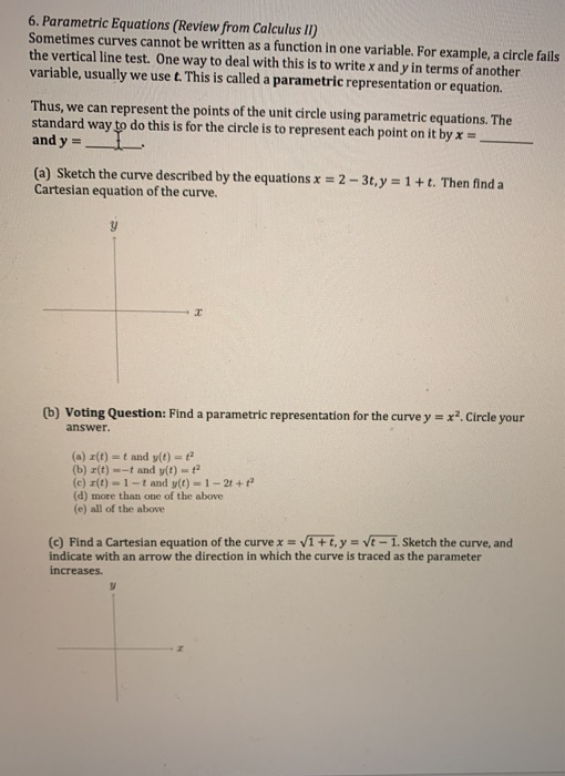 Solved 6. Parametric Equations (Review from Calculus II | Chegg.com