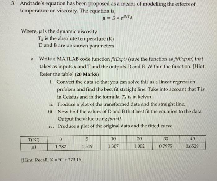 Solved 3. Andrade's equation has been proposed as a means of | Chegg.com