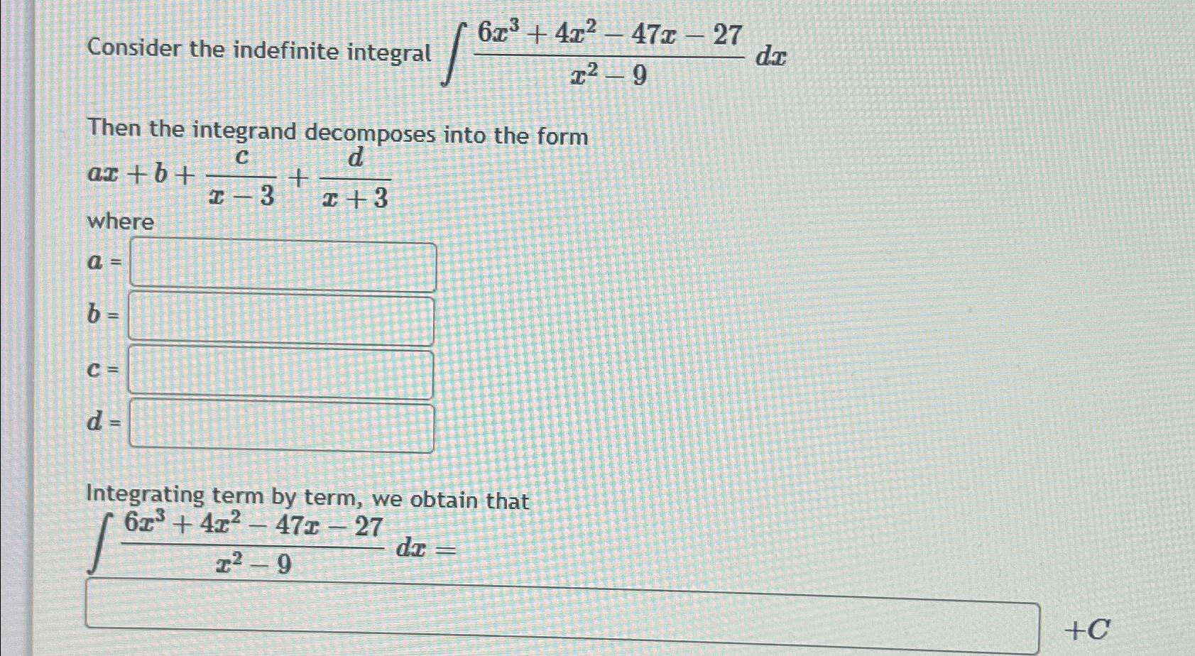 Solved Consider the indefinite integral | Chegg.com