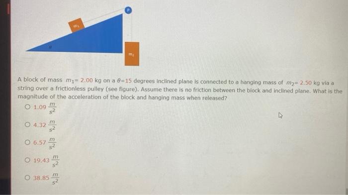 Solved A block of mass m1=2.00 kg on a θ=15 degrees inclined | Chegg.com