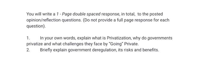 Solved You will write a 1 - Page double spaced response, in | Chegg.com