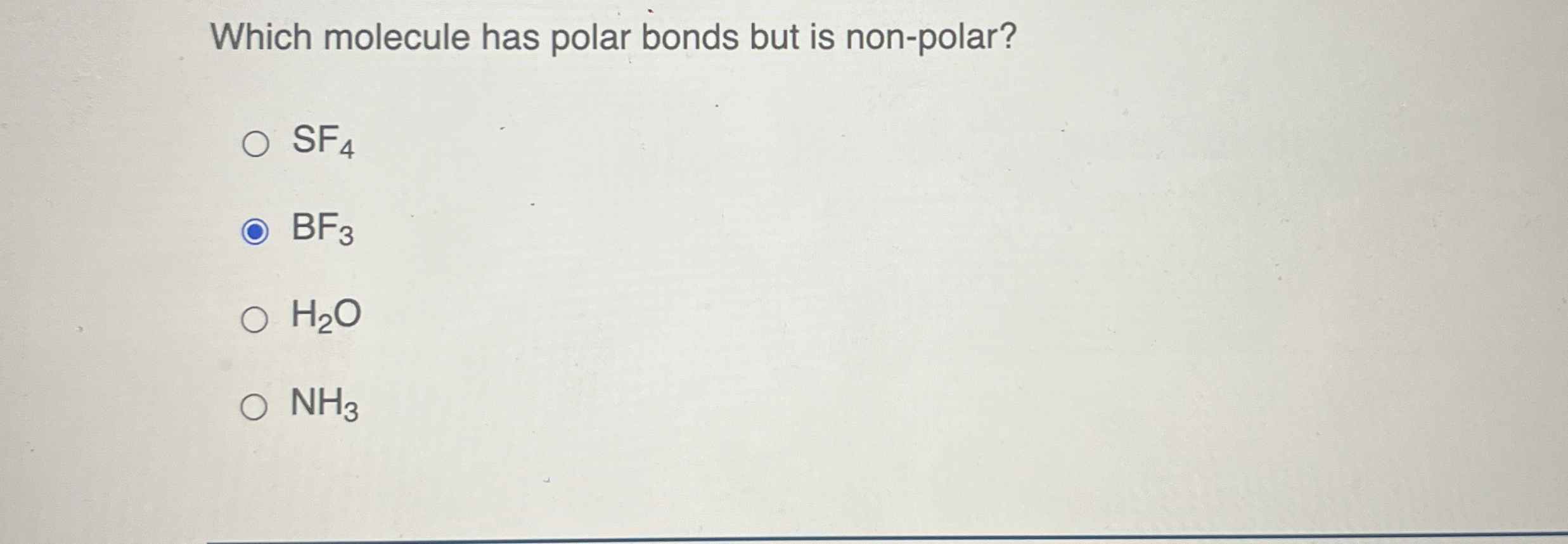 Solved Which molecule has polar bonds but is | Chegg.com