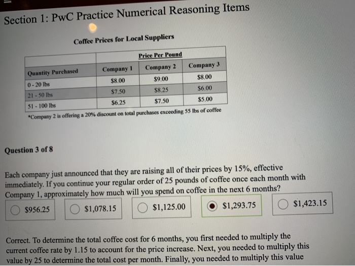 Solved Section 1: PwC Practice Numerical Reasoning Items | Chegg.com
