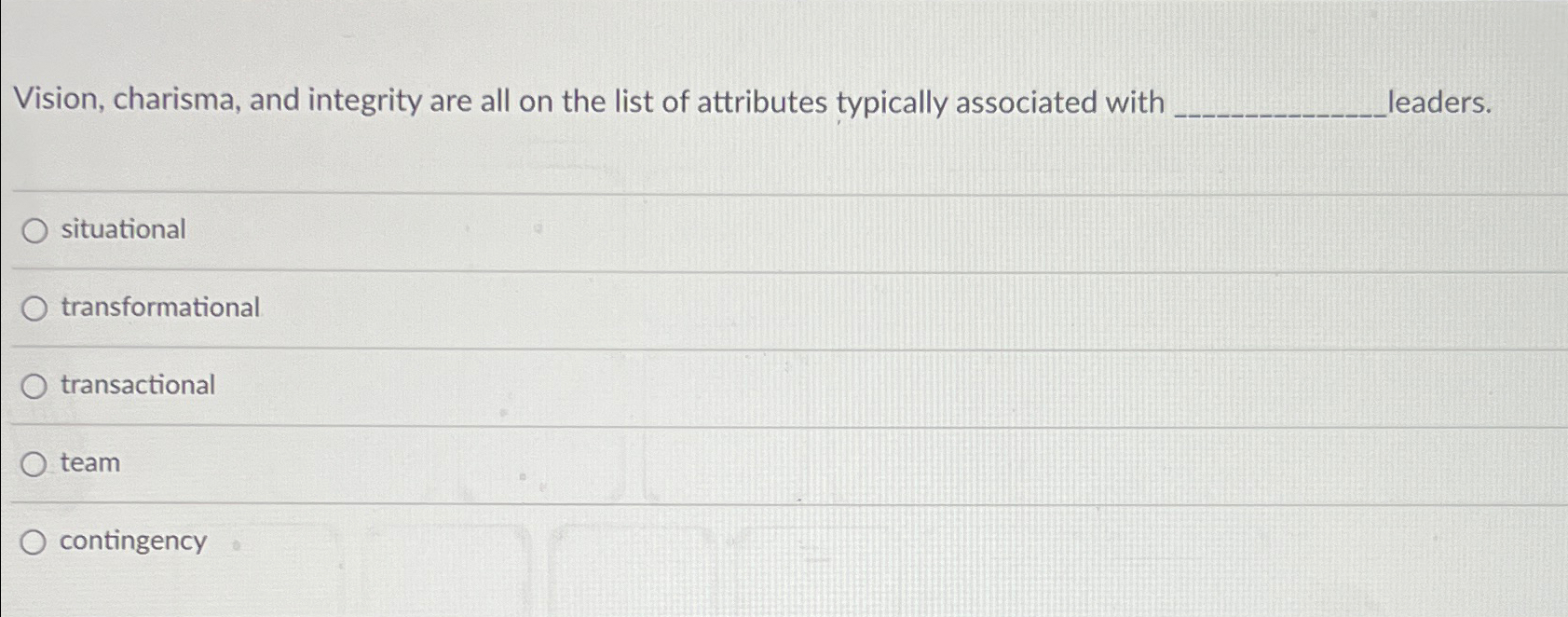 Solved Vision, charisma, and integrity are all on the list | Chegg.com