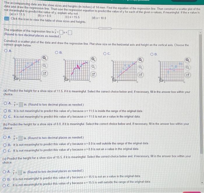 Solved The accompanying data are the shoe sizes and heights | Chegg.com