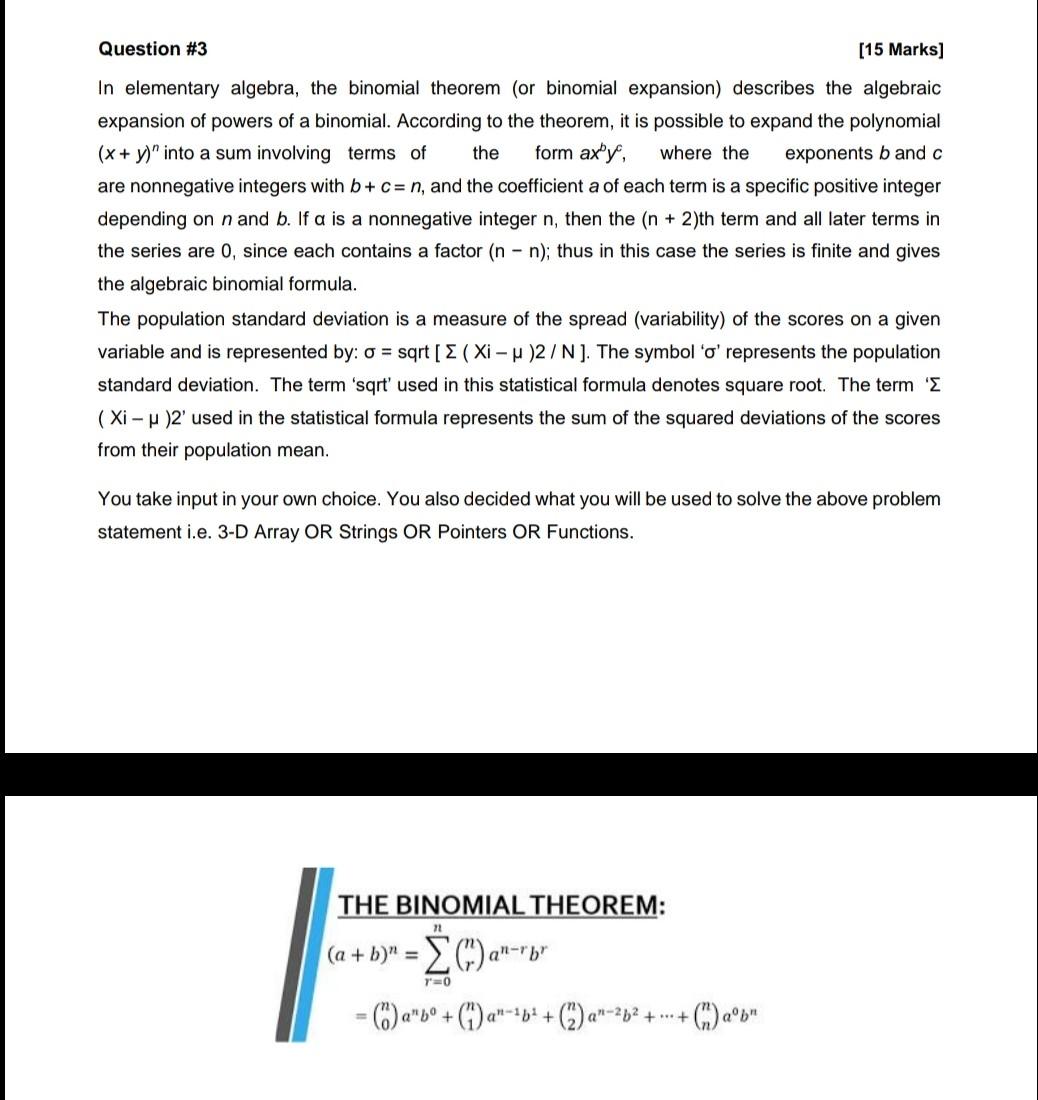 Question #3 [15 Marks] In elementary algebra, the | Chegg.com