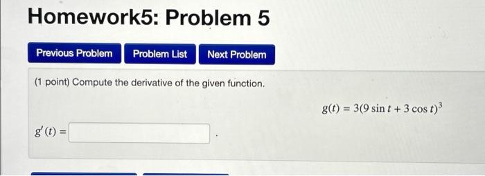 Solved Homework5 Problem 5 Previous Problem Problem List 