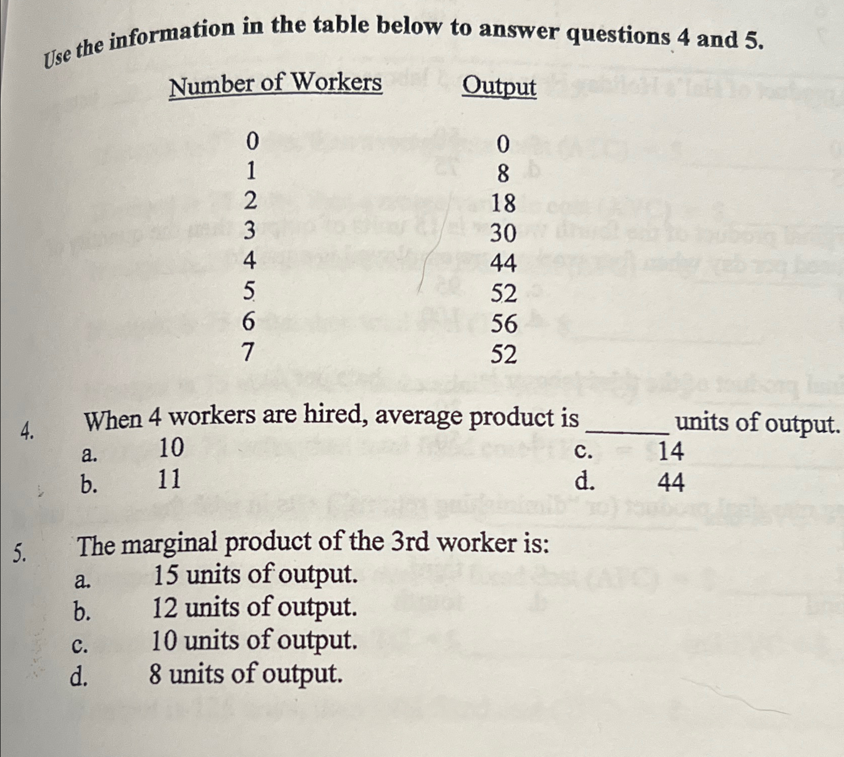 Solved Use the information in the table below to answer | Chegg.com