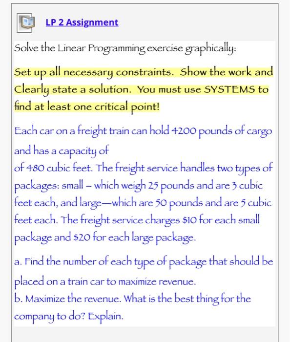 Solved LP 2 Assignment Solve the Linear Programming exercise | Chegg.com