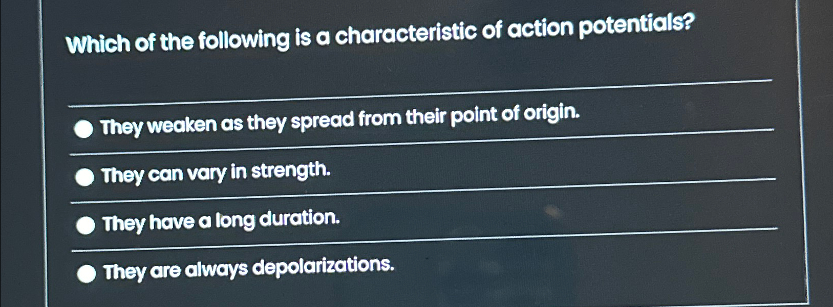 Solved Which of the following is a characteristic of action | Chegg.com