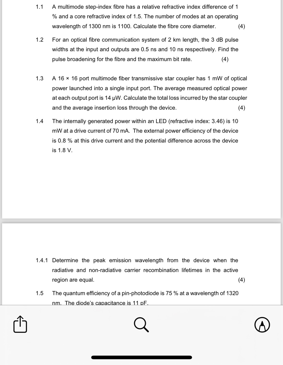 Solved 1.1 ﻿A multimode step-index fibre has a relative | Chegg.com