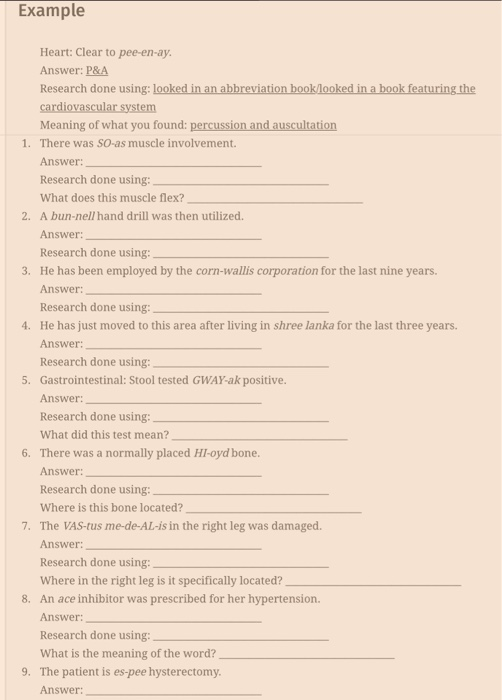 Solved Example Heart: Clear to pee-en-ay. Answer: P&A | Chegg.com