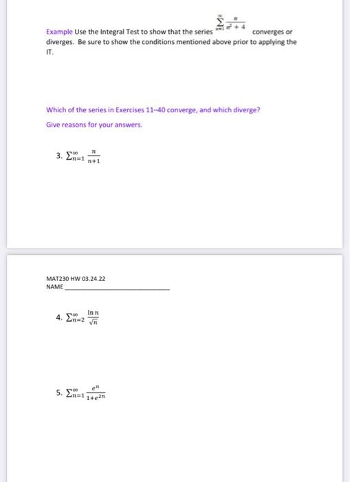 Solved Example Use the Integral Test to show that the series | Chegg.com