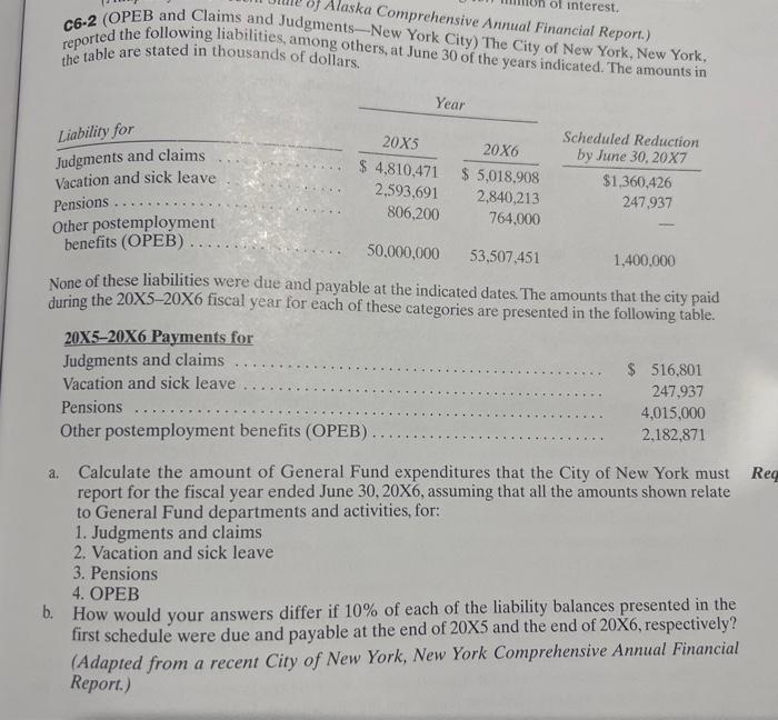 c6.2 (OPEB and Claims and Judgments reported the | Chegg.com