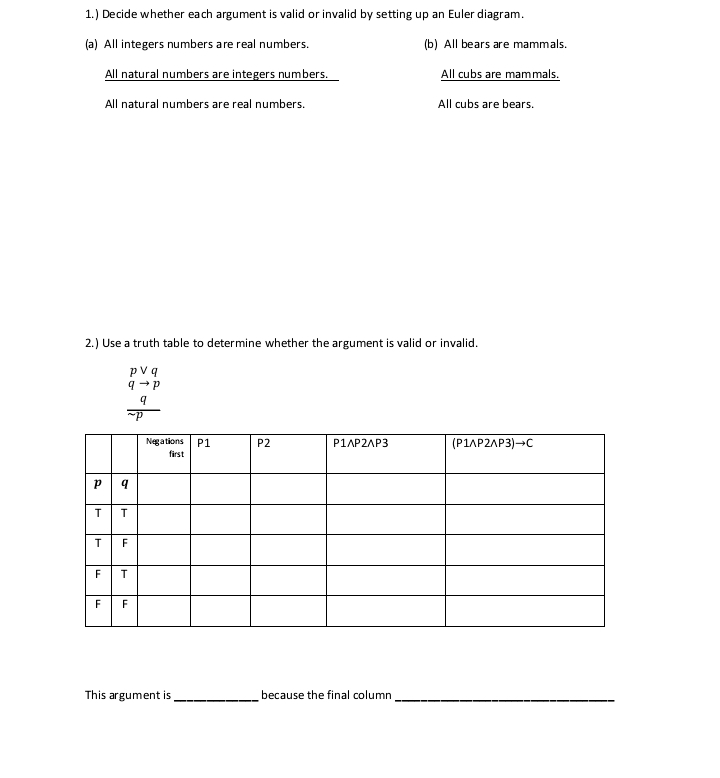 1.) ﻿Decide whether each argument is valid or invalid | Chegg.com