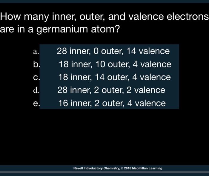Solved How many inner, outer, and valence electrons are in a | Chegg.com
