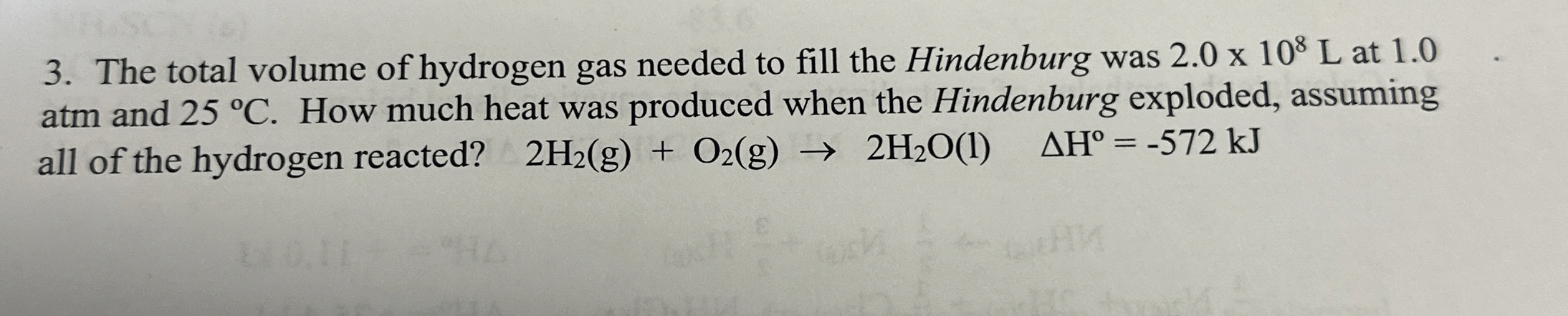 Solved The total volume of hydrogen gas needed to fill the | Chegg.com