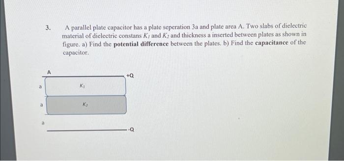 Solved A parallel plate capacitor has a plate seperation 3a | Chegg.com