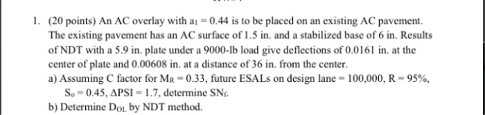 Solved 1. (20 points) An AC overlay with a = 0.44 is to be | Chegg.com