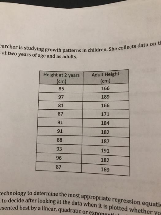 Solved 7. A researcher is studying growth patterns in | Chegg.com