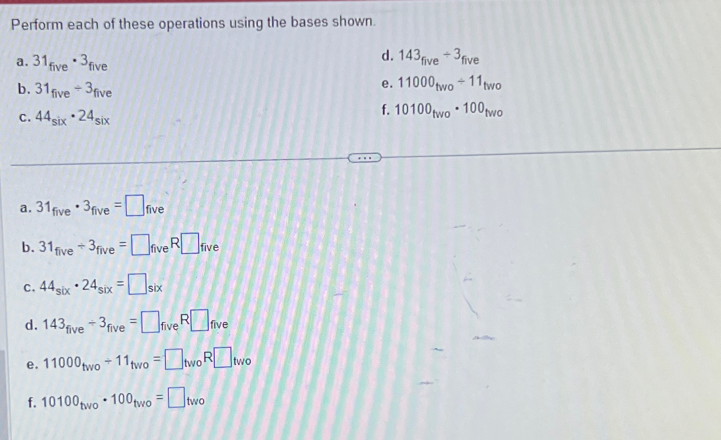 Solved Perform each of these operations using the bases | Chegg.com