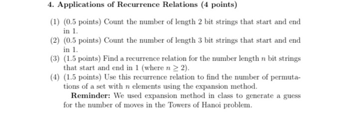 Solved 4 Applications Of Recurrence Relations 4 Points