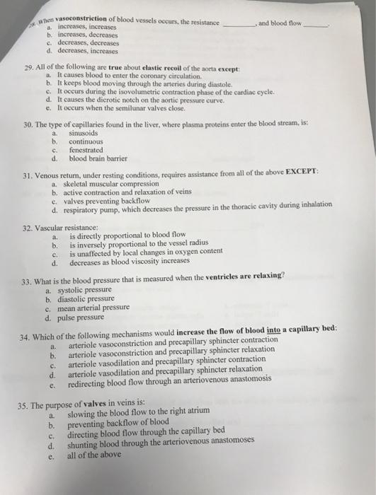 Solved and blood flow When vasoconstriction of blood vessels | Chegg.com