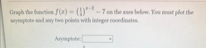 Solved Graph the function f(x)=(41)x−2−7 on the axes below. | Chegg.com