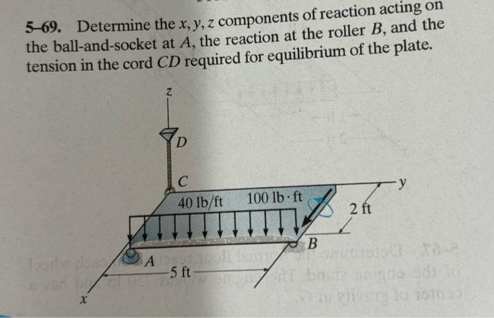 Solved 5-69. Determine the x,y,z components of reaction | Chegg.com