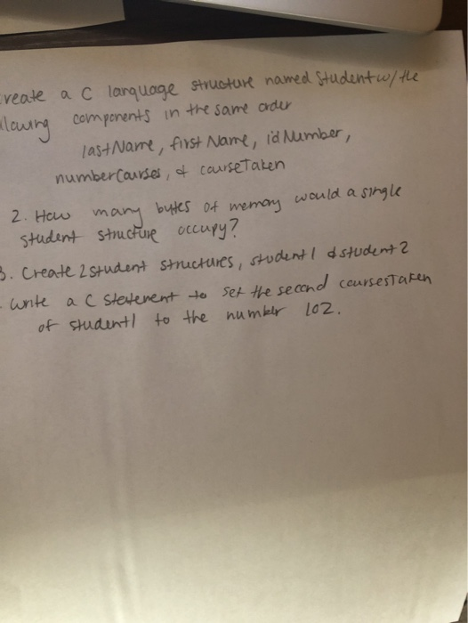 Solved Create a c language structure named student w/ the | Chegg.com