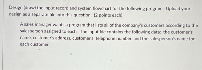 Solved Design (draw) the input record and system flowchart | Chegg.com