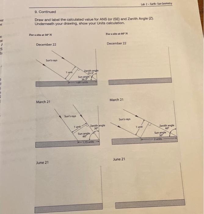 Solved Lab 2 - Earth-Sun Geometry 9. Continued Draw and | Chegg.com