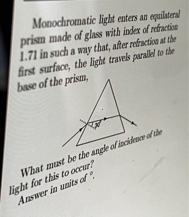 Solved Monochromatic light enters an equilateral prism made | Chegg.com