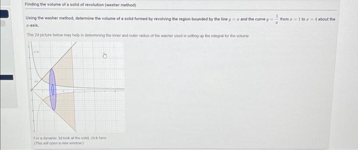 Solved Using the washer method, determine the volume of a | Chegg.com