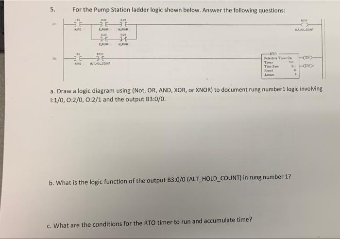 Solved 5. . For the Pump Station ladder logic shown below. | Chegg.com
