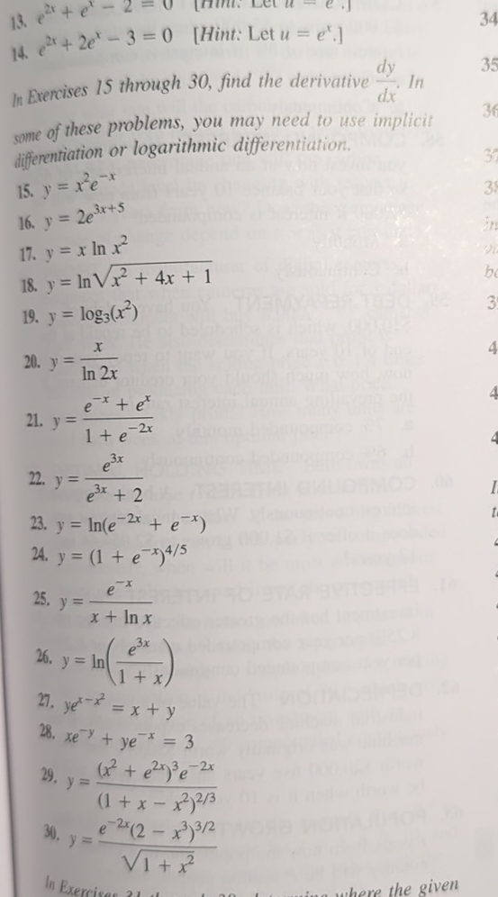 Solved by an EXPERT e2x+ex-2=0e2x+2ex-3=0[Hint: Let u=ex.]In Exercises 15 | Chegg.com